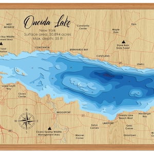 Digital File PDF, SVG - Oneida Lake, New York Map, Bathymetric Depth ...