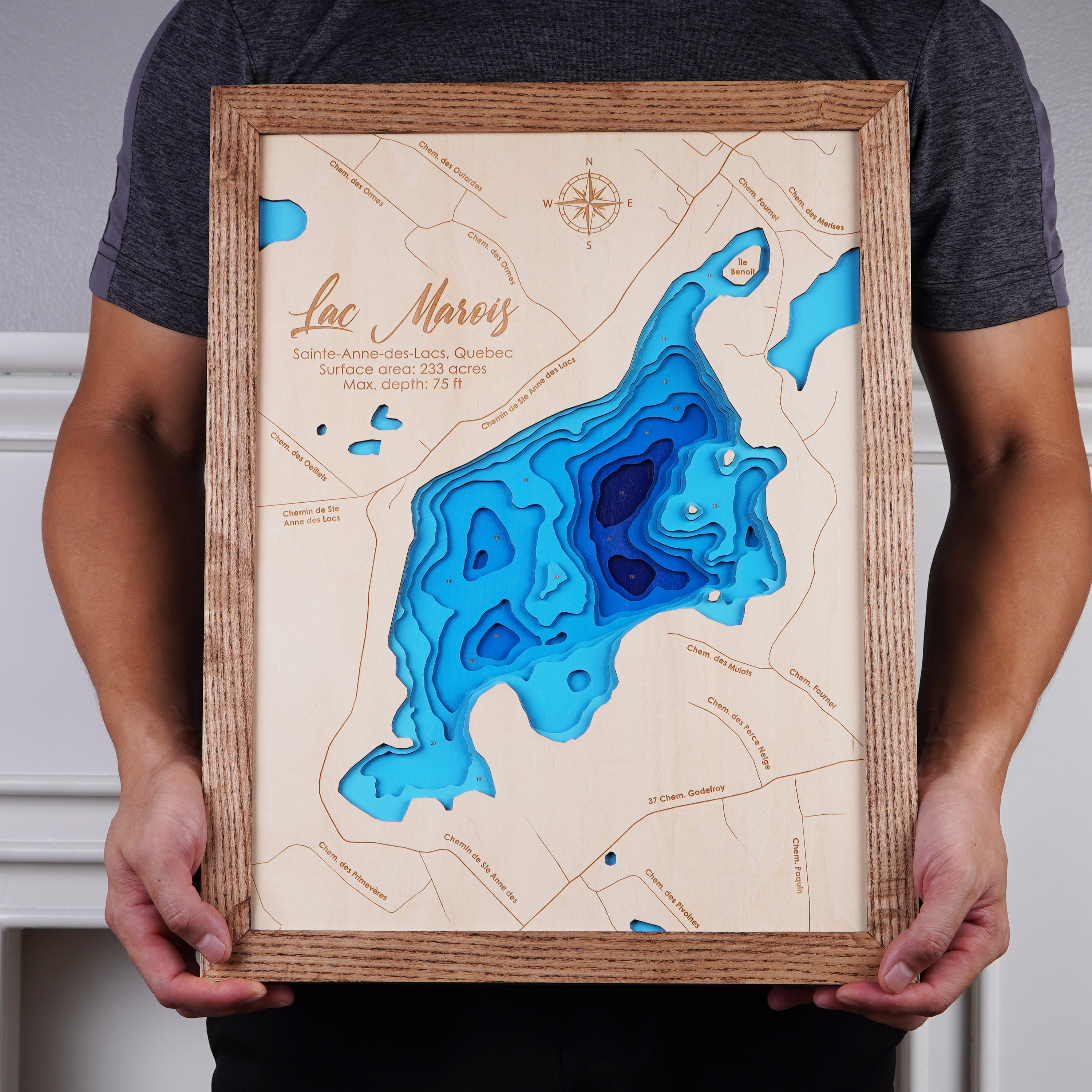 Lac Marois Sainte Anne Des Lacs, Quebec Wood Map 3D Custom Lake, Island ...