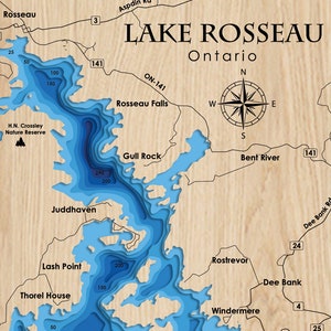Digital File PDF, SVG - Lake Rosseau Ontario Map, Bathymetric Depth ...