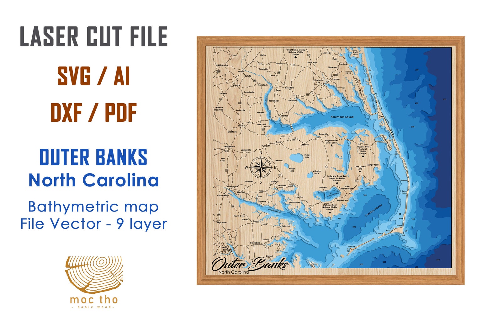 Digital File PDF, SVG - Outer Banks North Carolina, Bathymetric Depth ...