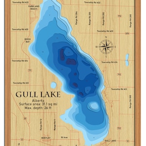 Digital File PDF, SVG - Gull Lake Alberta Map Bathymetric Depth Layers ...
