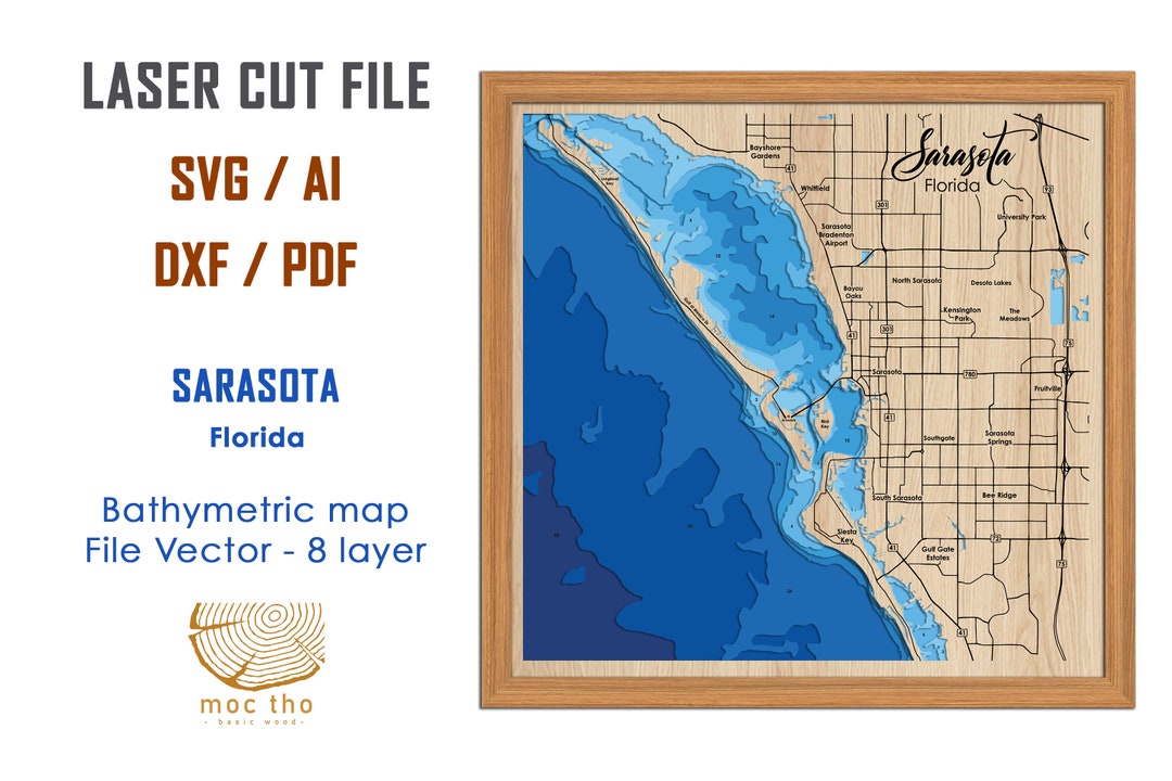 Digital File PDF, SVG - Sarasota Florida Bathymetric Depth Layers SVG ...