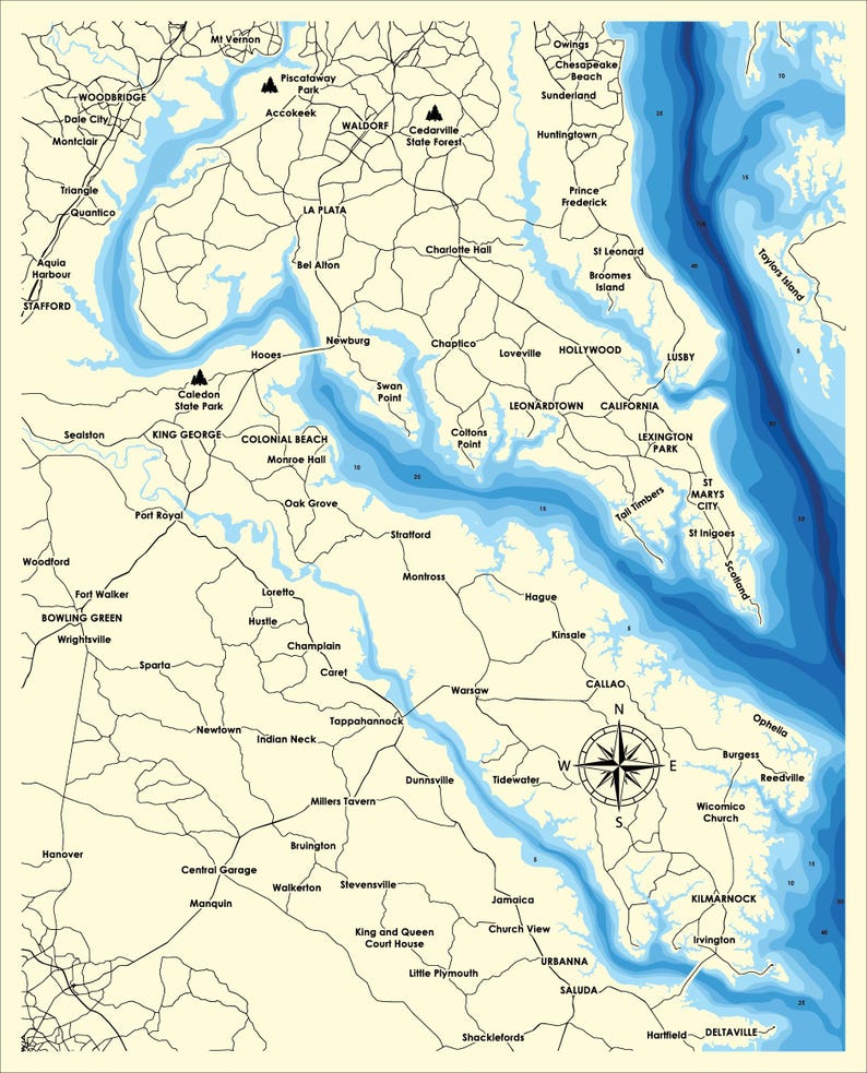 Digital File PDF, SVG - Potomac River Bathymetric Depth Layers SVG File ...