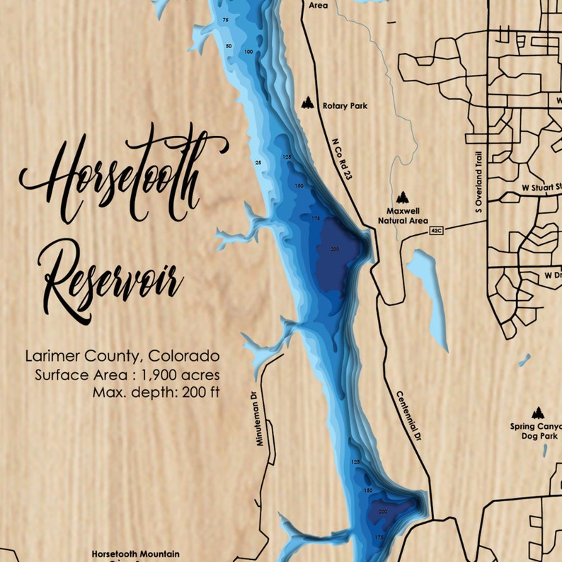 Digital File PDF, SVG - Horsetooth Reservoir Colorado Bathymetric Depth ...