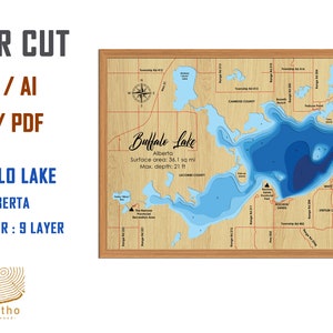 Digital File PDF, SVG Buffalo Lake, Alberta Bathymetric Depth Layers ...