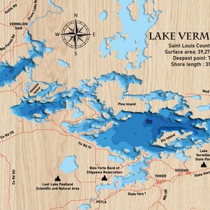 Digital File PDF, SVG - Lake Vermilion Minnesota Bathymetric Depth ...