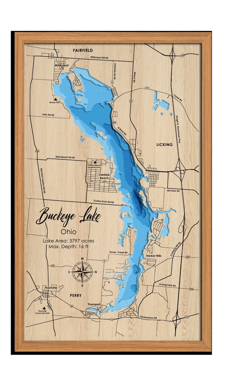 Digital File PDF, SVG - Buckeye Lake Ohio, Bathymetric Depth Layers SVG ...