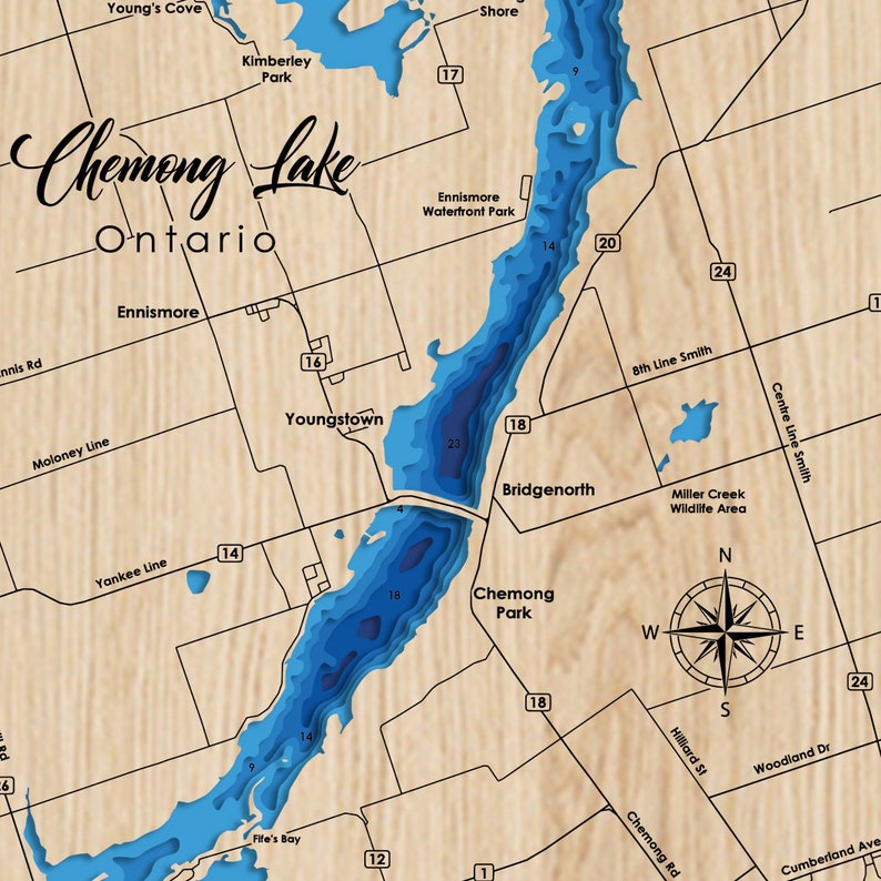 Digital File PDF, SVG - Chemong Lake Ontario, Bathymetric Depth Layers ...