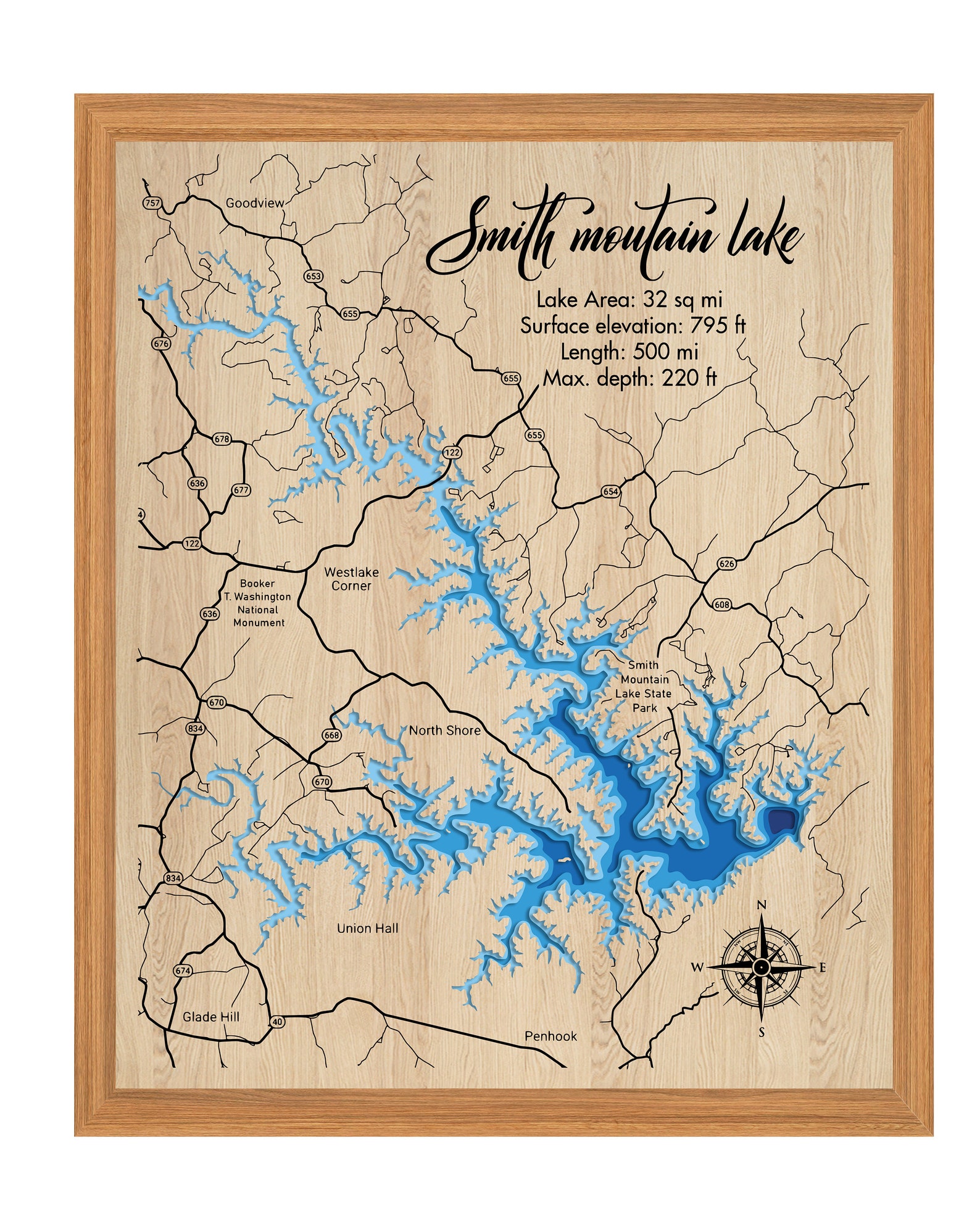 Digital File PDF, SVG - Smith Moutain Lake Map Bathymetric Depth Layers ...