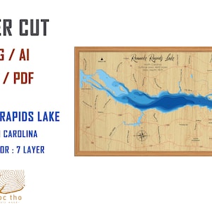 Digital File PDF, SVG - Roanoke Rapids Lake North Carolina, Bathymetric ...