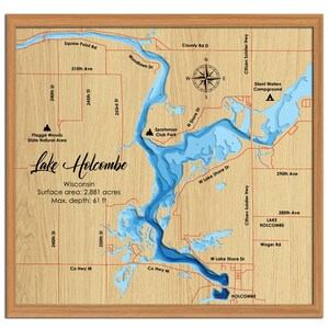 Digital File PDF, SVG - Lake Holcombe Wisconsin Bathymetric Depth ...