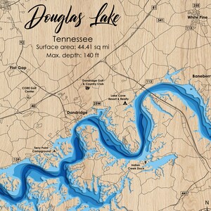 Digital File PDF, SVG - Douglas Lake Tennessee , Bathymetric Depth ...