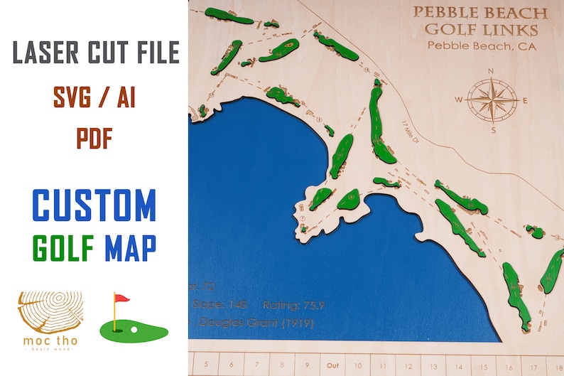 Digital File DXF, AI, SVG - Custom Golf Course Map for Laser Cut ...
