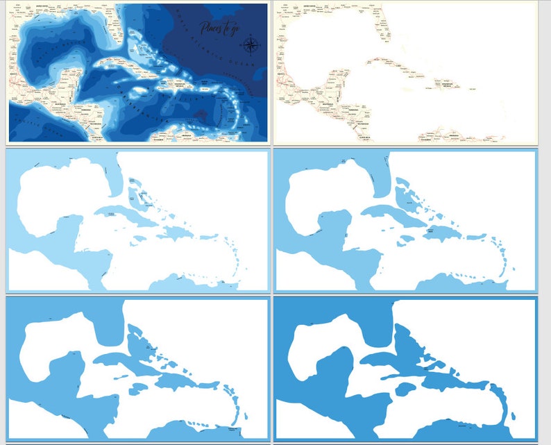 Digital File PDF, SVG - Gulf of Mexico, Caribbean Sea, Bahamas Map ...