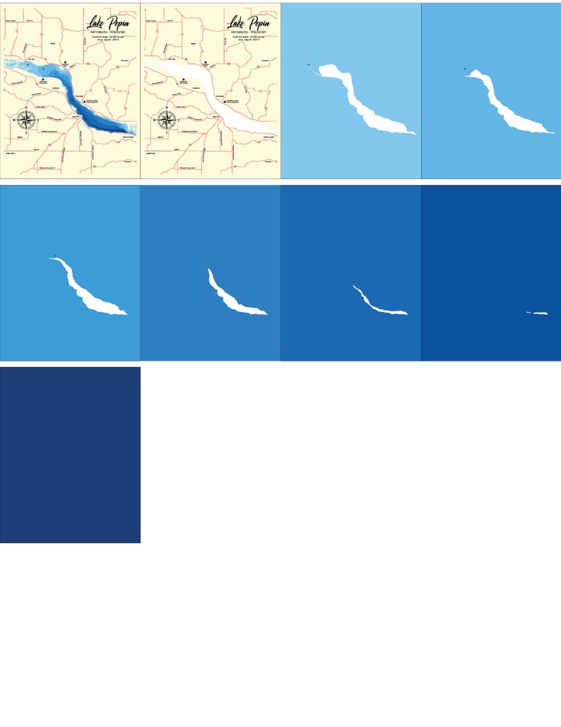 Digital File PDF, SVG - Lake Pepin Minnesota Wisconsin, Bathymetric ...