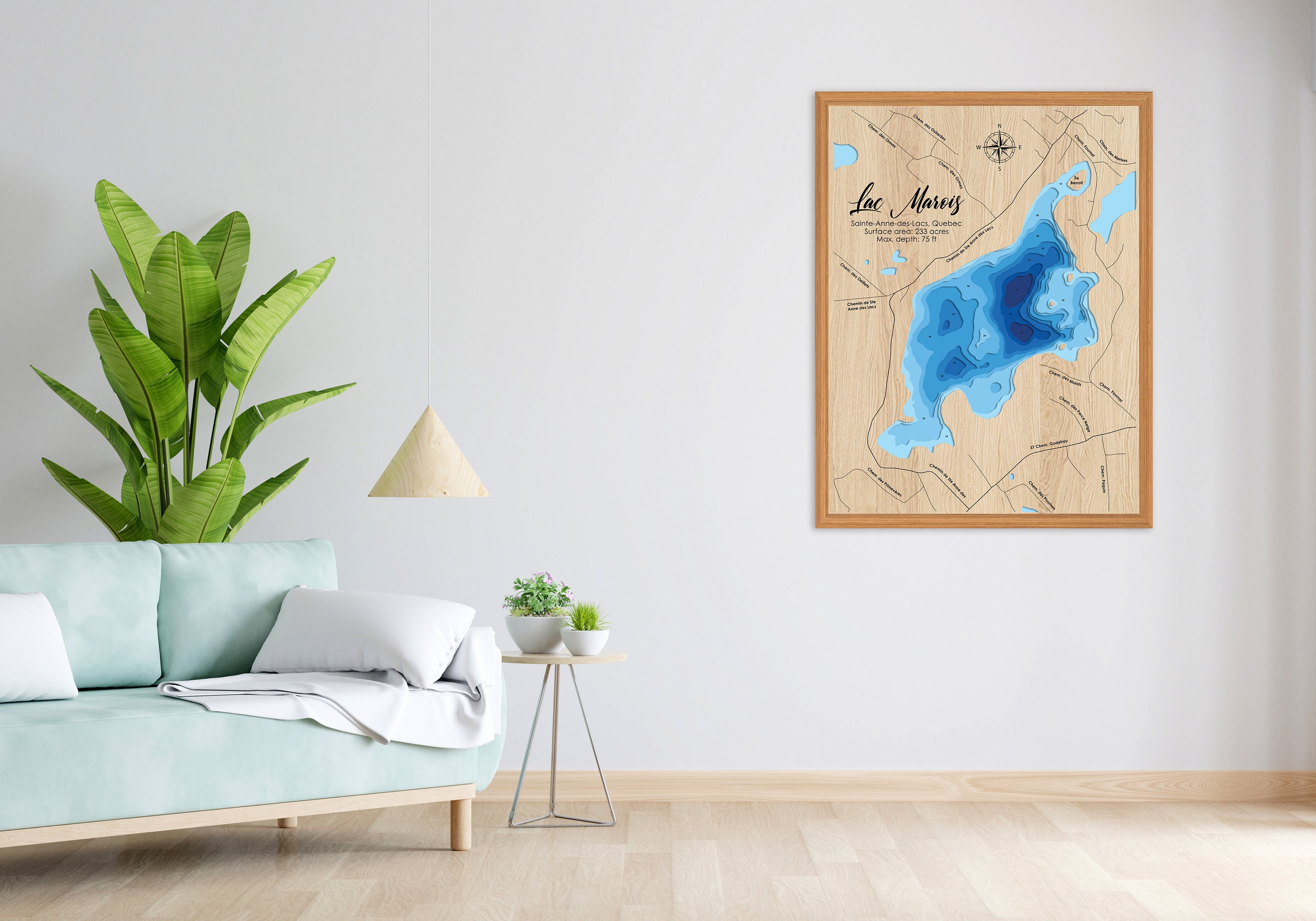 Digital File PDF, SVG - Lac Marois Quebec Map Bathymetric Depth Layers ...