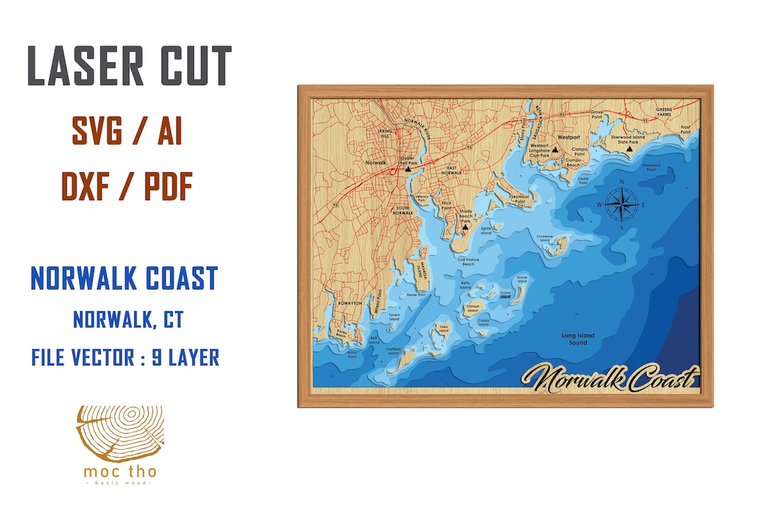 Digital File PDF, SVG - Norwalk Coast Connecticut Bathymetric Depth ...