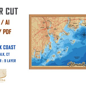 Digital File PDF, SVG - Norwalk Coast Connecticut Bathymetric Depth ...