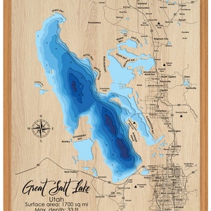 Digital File PDF, SVG - Great Salt Lake Utah, Bathymetric Depth Layers ...