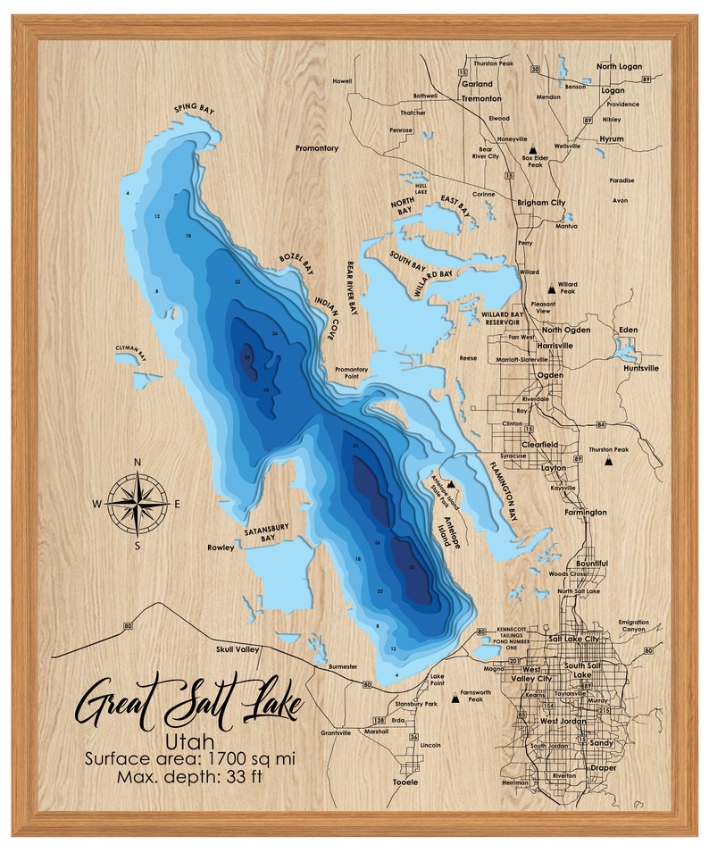 Digital File PDF, SVG - Great Salt Lake Utah, Bathymetric Depth Layers ...