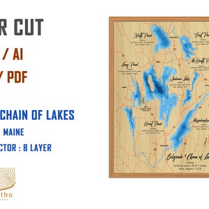 Digital File PDF, SVG - Belgrade Chain of Lake, Maine Bathymetric Depth ...