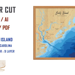 Digital File PDF, SVG - Bulls Island South Carolina, Bathymetric Depth ...