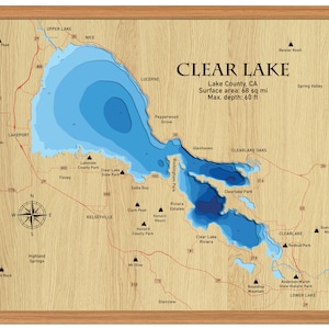 Digital File PDF, SVG - Clear Lake California Map Bathymetric Depth ...