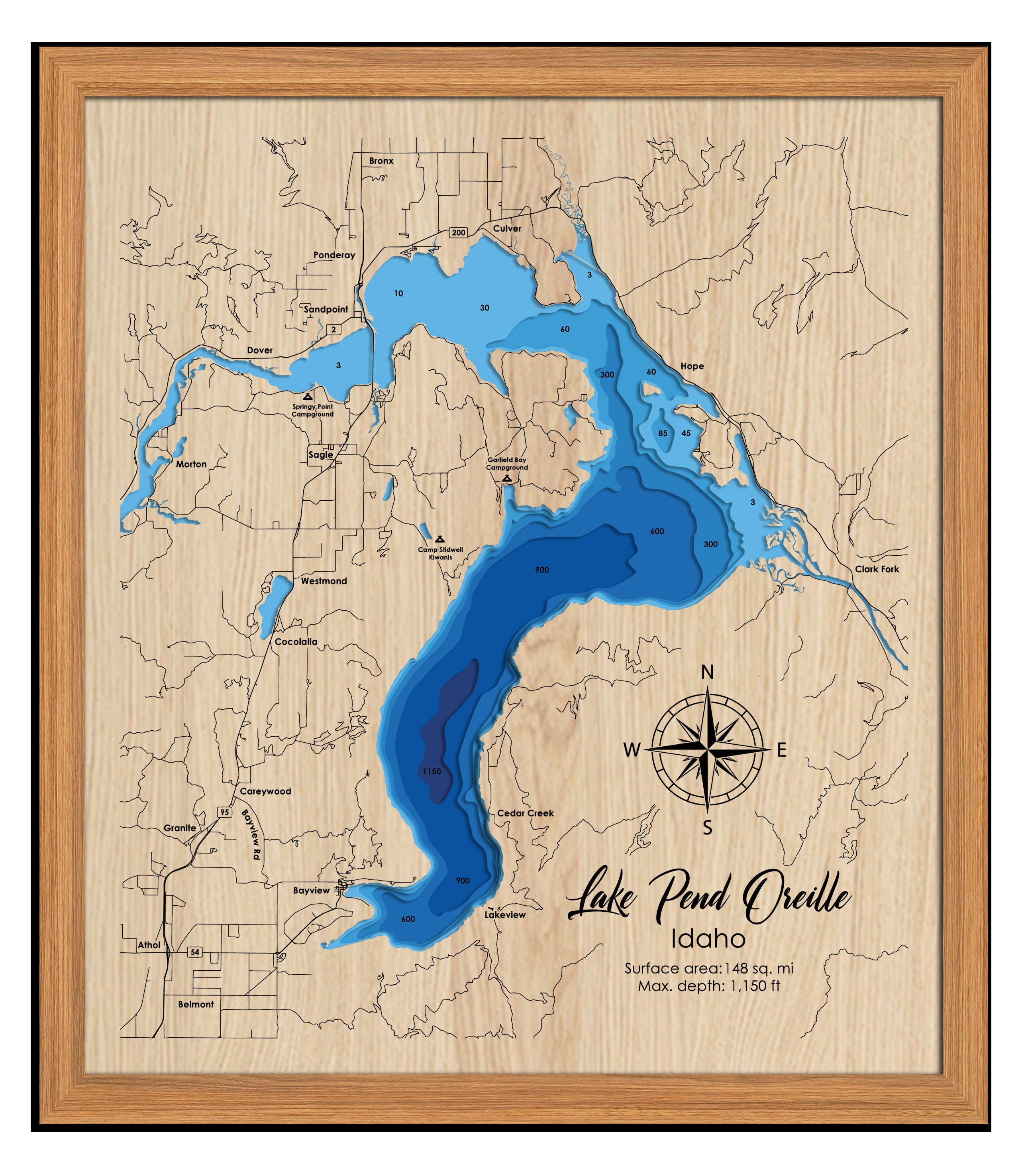Digital File PDF SVG Lake Pend Oreille Idaho Bathymetric - Etsy