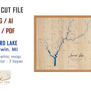 Digital File PDF, SVG - Secord Lake Gladwin Michigan Map Bathymetric ...