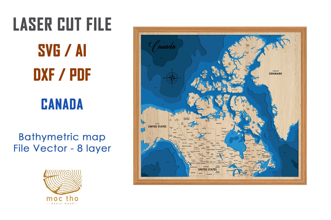 Digital File PDF, SVG Canada Country Map, Bathymetric Depth Layers SVG ...
