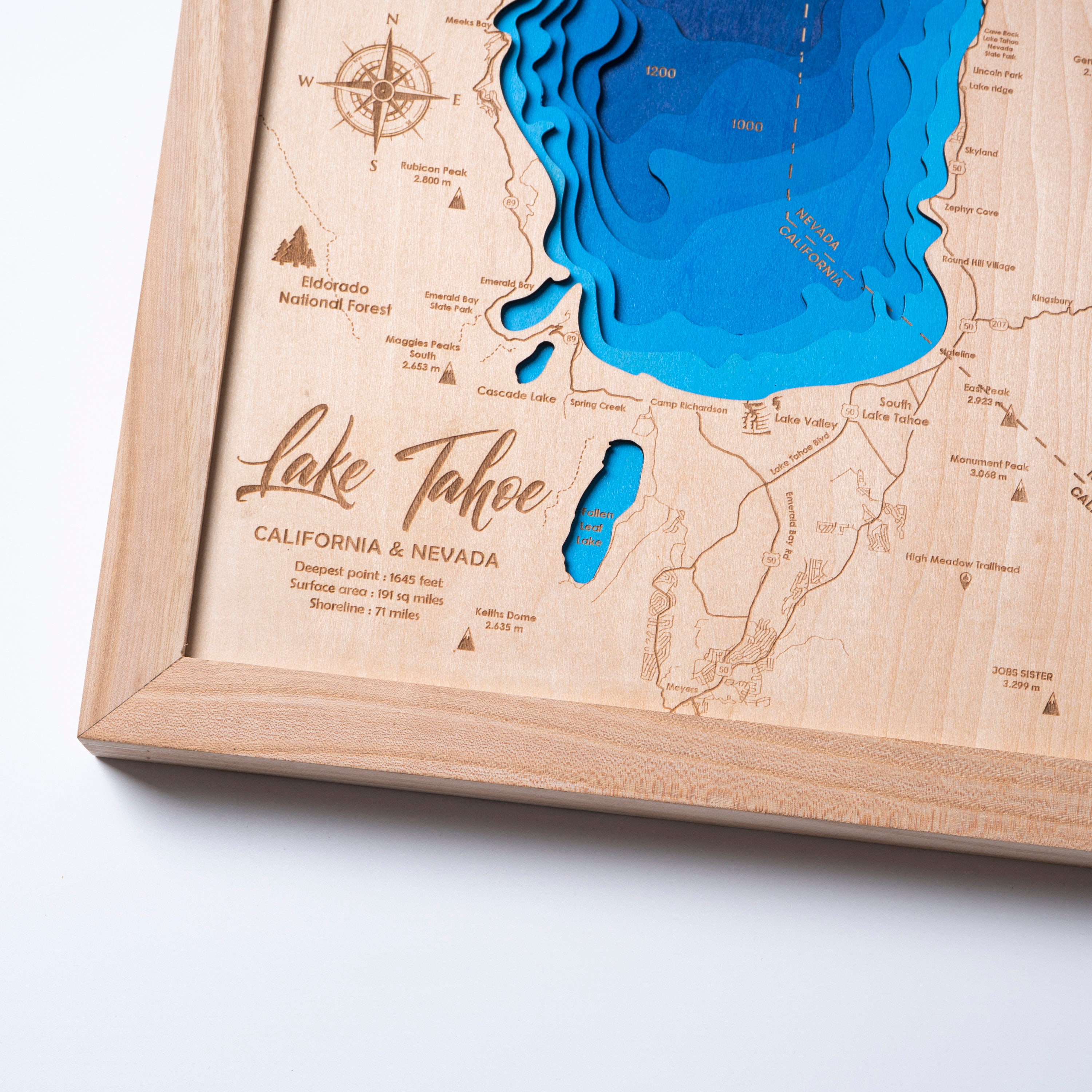 Tahoe Lake 9 Layer Map Wood Bathymetric Map Custom Wood Lake - Etsy