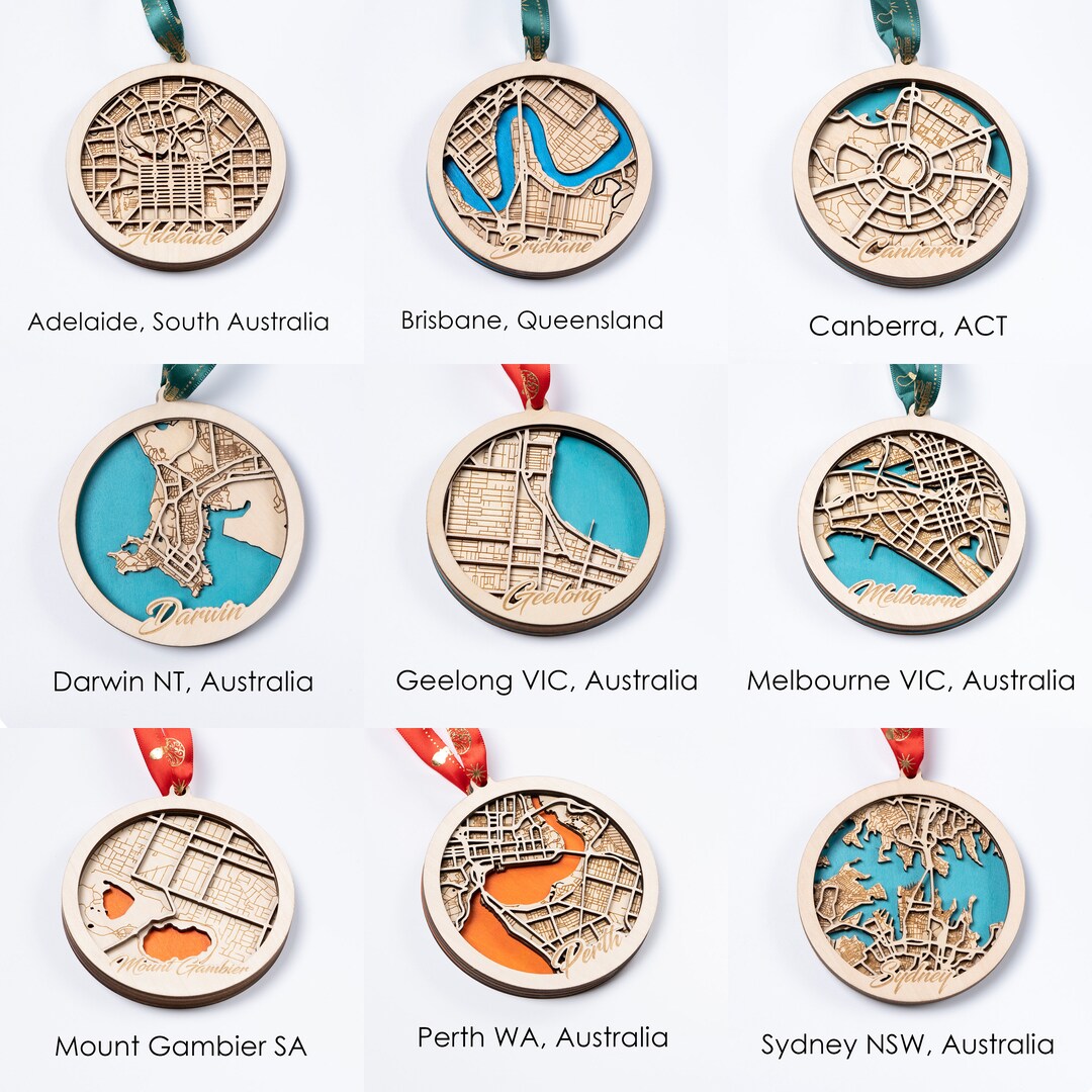 City of Australia Map Ornament, Home Wooden Christmas Ornament, Home ...