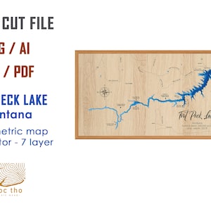 Digital File PDF, SVG - Fort Peck Lake Montana Bathymetric Depth Layers ...