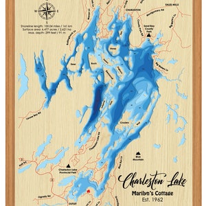 Digital File PDF, SVG - Charleston Lake Ontario Map Bathymetric Depth ...