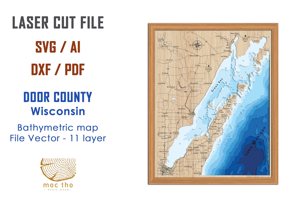 Digital File PDF, SVG - Door County Green Bay Wisconsin Map ...