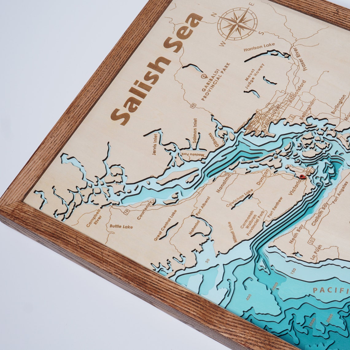 Salish Sea Wood Map 10 Layer Custom Map Wood Bathymatric - Etsy