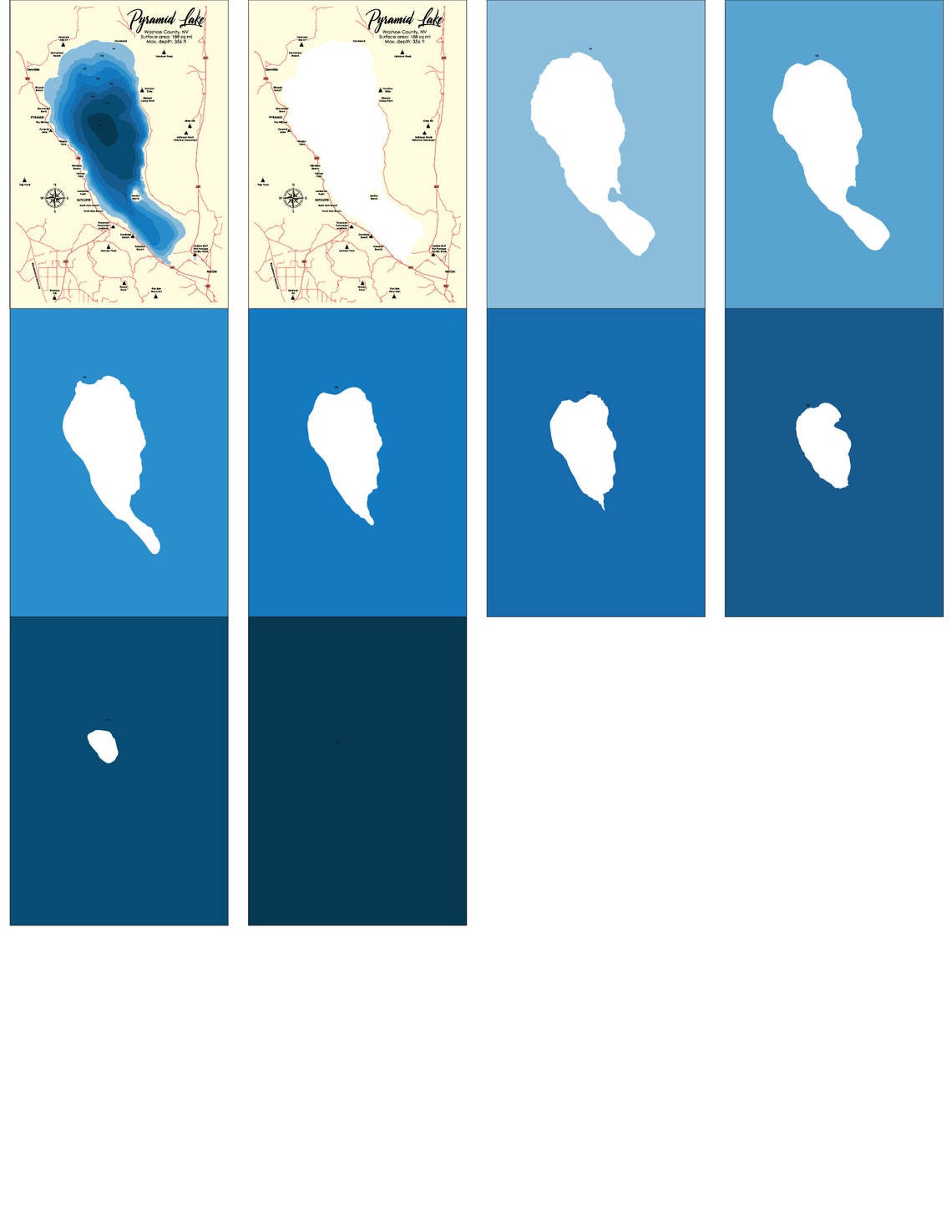 Digital File PDF, SVG - Pyramid Lake Nevada Map, Bathymetric Depth ...