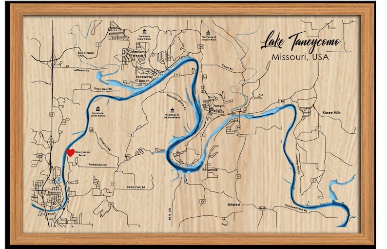 Digital File PDF, SVG - Lake Taneycomo Missouri Bathymetric Depth ...