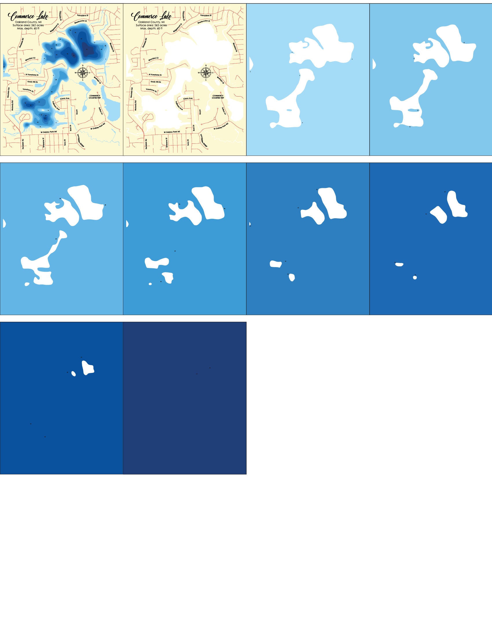 Digital File PDF, SVG - Commerce Lake Michigan Map Bathymetric Depth ...