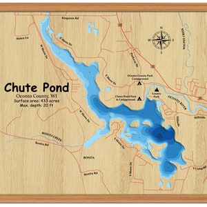 Digital File PDF, SVG - Chute Pond Wisconsin Bathymetric Depth Layers ...