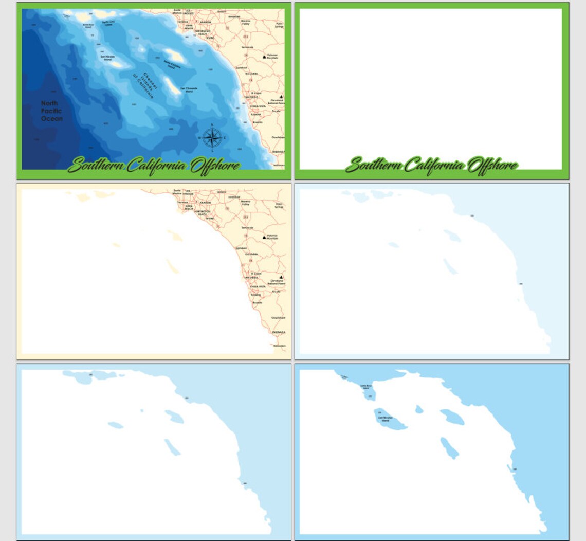 Digital File PDF, SVG - Southern California Offshore Map, Bathymetric ...