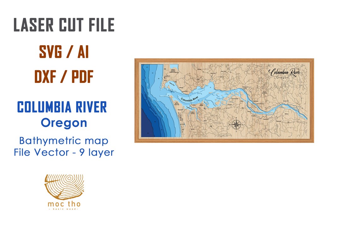 Digital File PDF, SVG - Columbia River Oregon Bathymetric Depth Layers ...