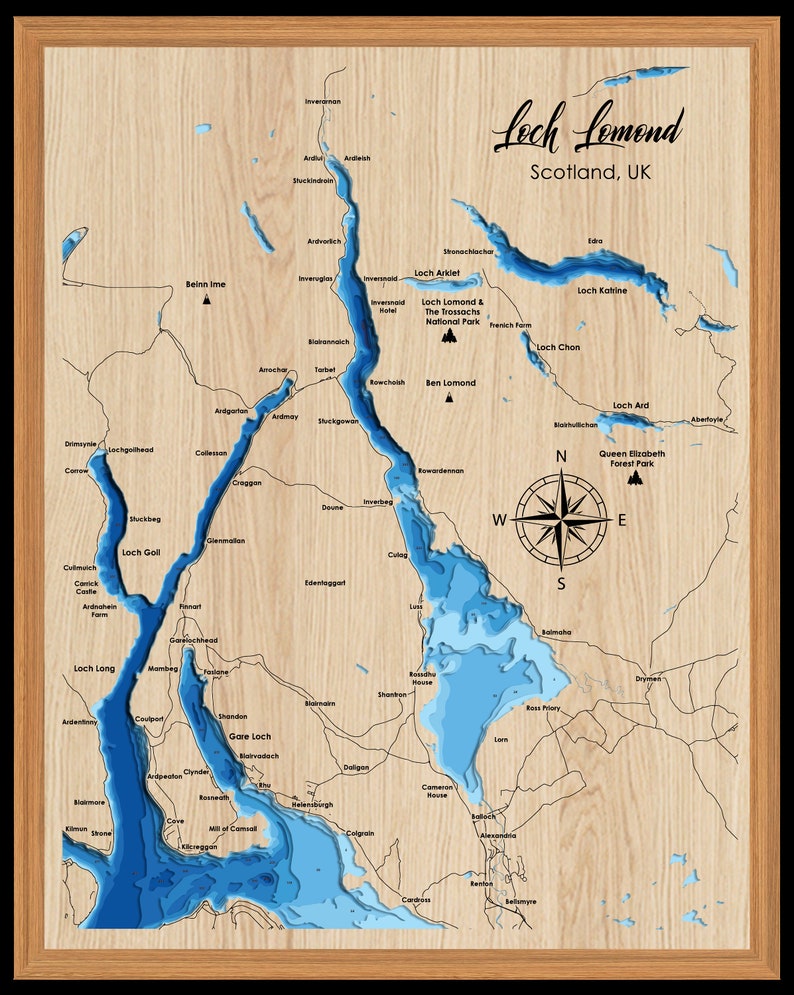 Digital File PDF, SVG - Loch Lomond Uk, Bathymetric Depth Layers SVG ...