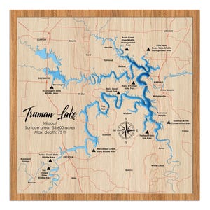 Digital File PDF, SVG - Truman Lake, Missouri Bathymetric Depth Layers ...