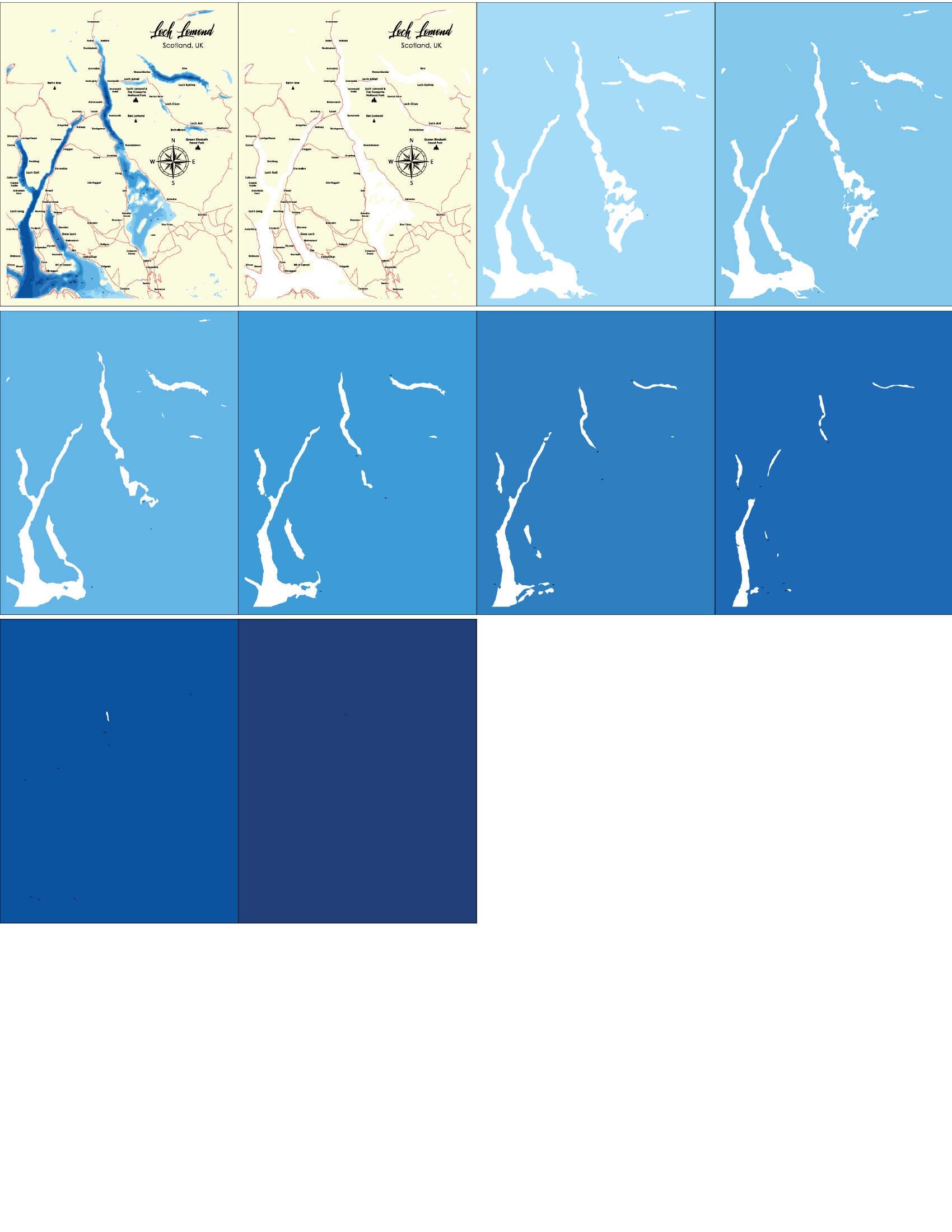 Digital File PDF, SVG - Loch Lomond Uk, Bathymetric Depth Layers SVG ...