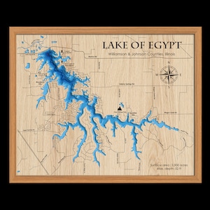 Digital File PDF, SVG - Lake of Egypt Illinois Map, Bathymetric Depth ...