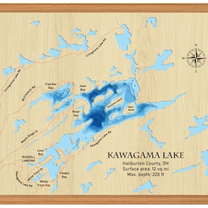 Digital File PDF, SVG - Kawagama Lake Ontario Map Bathymetric Depth ...