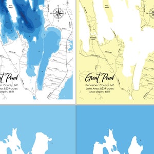Digital File PDF, SVG - Great Pond Maine, Bathymetric Depth Layers SVG ...