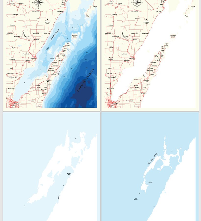 Digital File PDF, SVG - Door County Green Bay Wisconsin Map ...