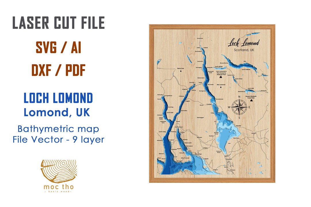 Digital File PDF, SVG - Loch Lomond Uk, Bathymetric Depth Layers SVG ...